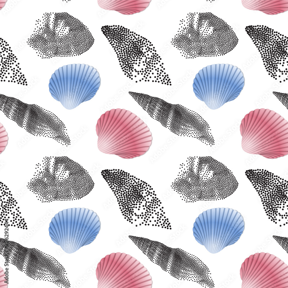 Seamless Endless Pattern with Print of colorful shells and pearls on ...