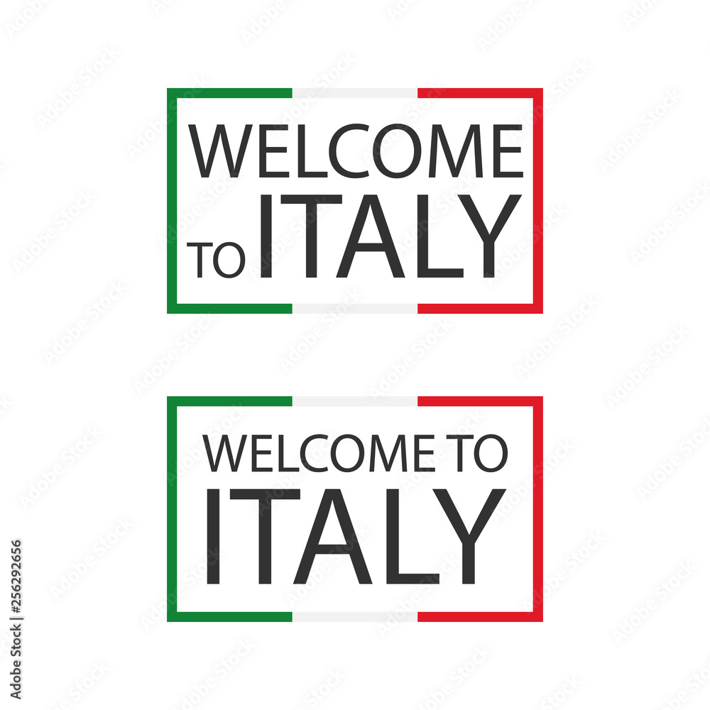 Welcome to Italy symbols with flags, simple modern Italian icons ...