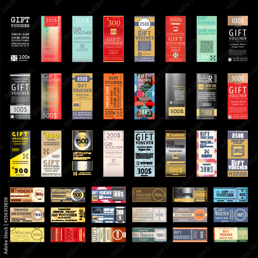 Gift voucher template with various design pattern Stock Vector | Adobe ...