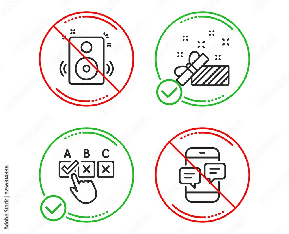 Do or Stop. Speakers, Correct checkbox and Present icons simple set ...