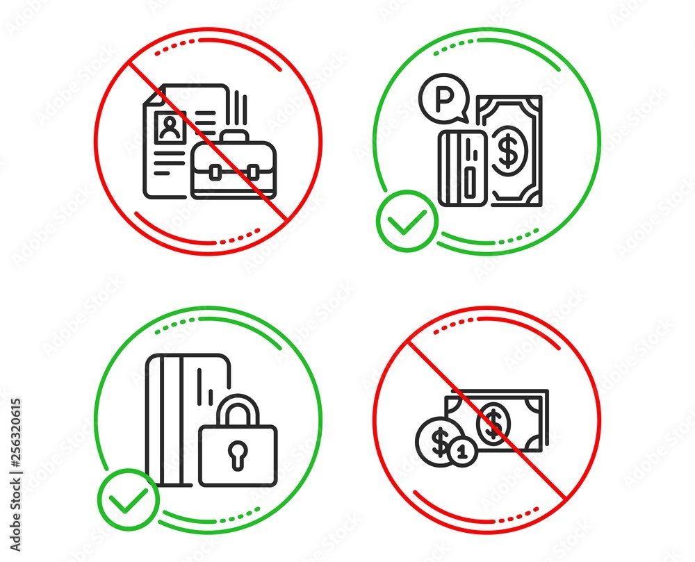 Do or Stop. Blocked card, Parking payment and Vacancy icons simple set ...