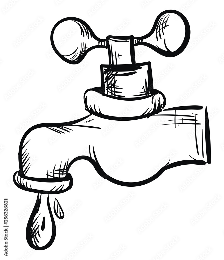 Water tap hand sketch illustration color vector on white background ...