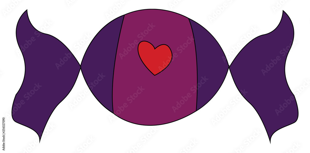 Violet and purple candy with red heart vector illustration on white ...