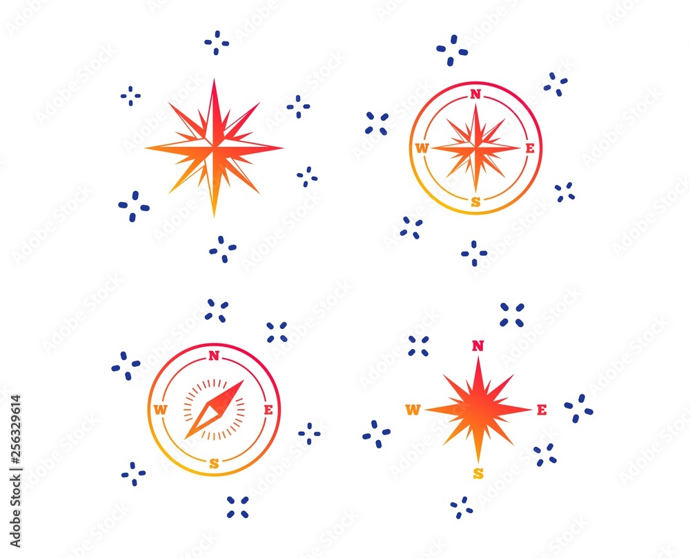 Windrose navigation icons. Compass symbols. Coordinate system sign. Random dynamic shapes ...