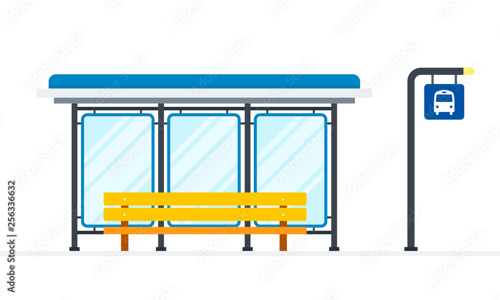 Public bus stop vector flat material design isolated object on white ...