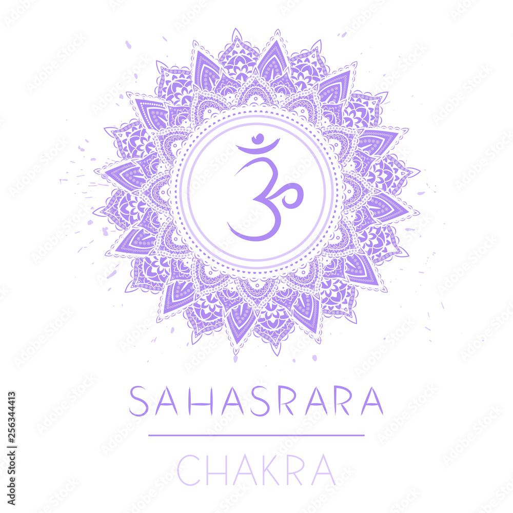 Vector illustration with symbol chakra Sahasrara on white background ...