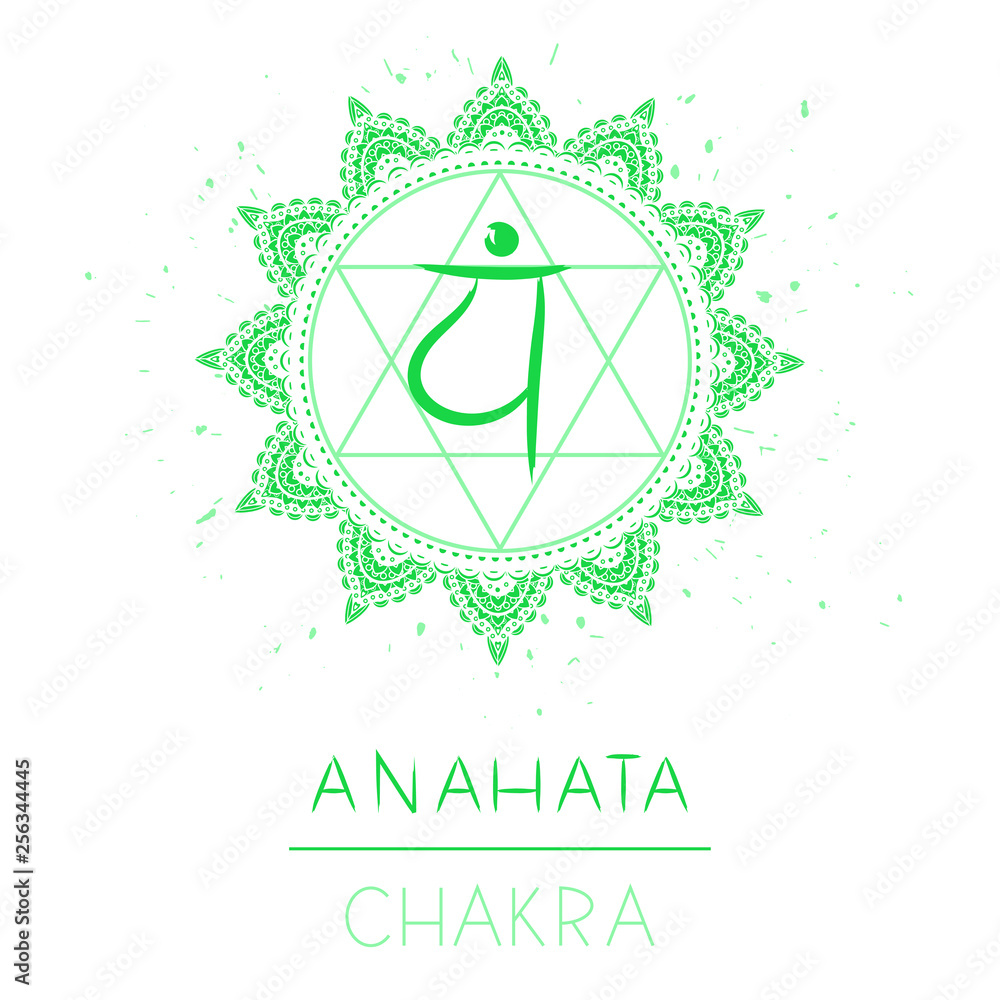 Vector illustration with symbol chakra Anahata on white background ...