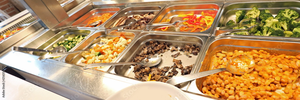 restaurant with many raw and cooked foods with many trays Stock Photo ...