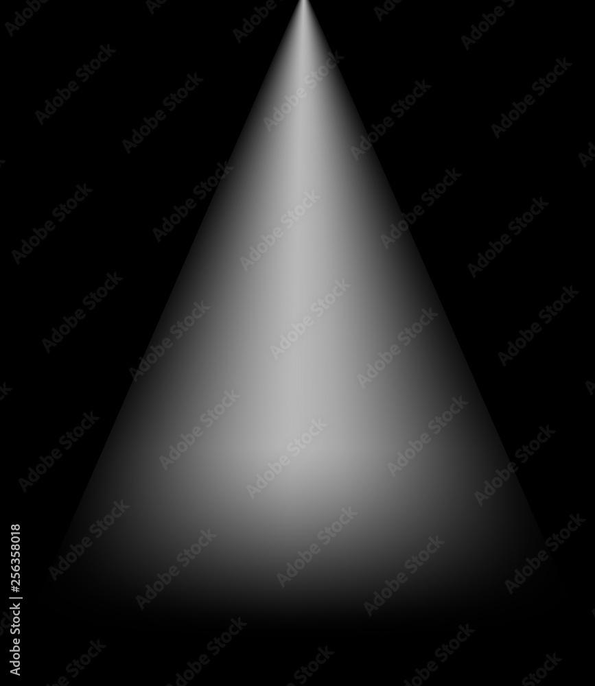 One white conical light source isolated on black background for your design in lighten mode ...
