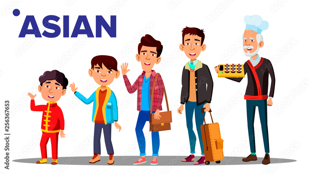Asiatic Generation Male Set People Person Vector. Asian Grandfather ...
