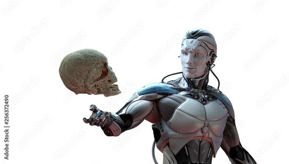 Robot and human skull artificial intelligence concept, 3d render Stock ...