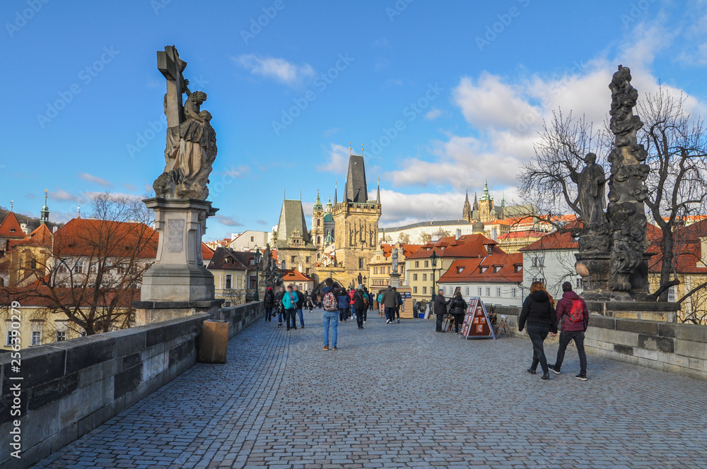 Charles Bridge in Prague - gothic bridge from the 14th century Stock ...