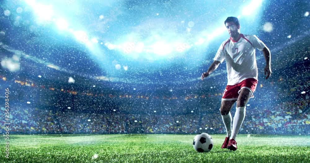 4k footage of a soccer player in dramatic play during a soccer game on ...