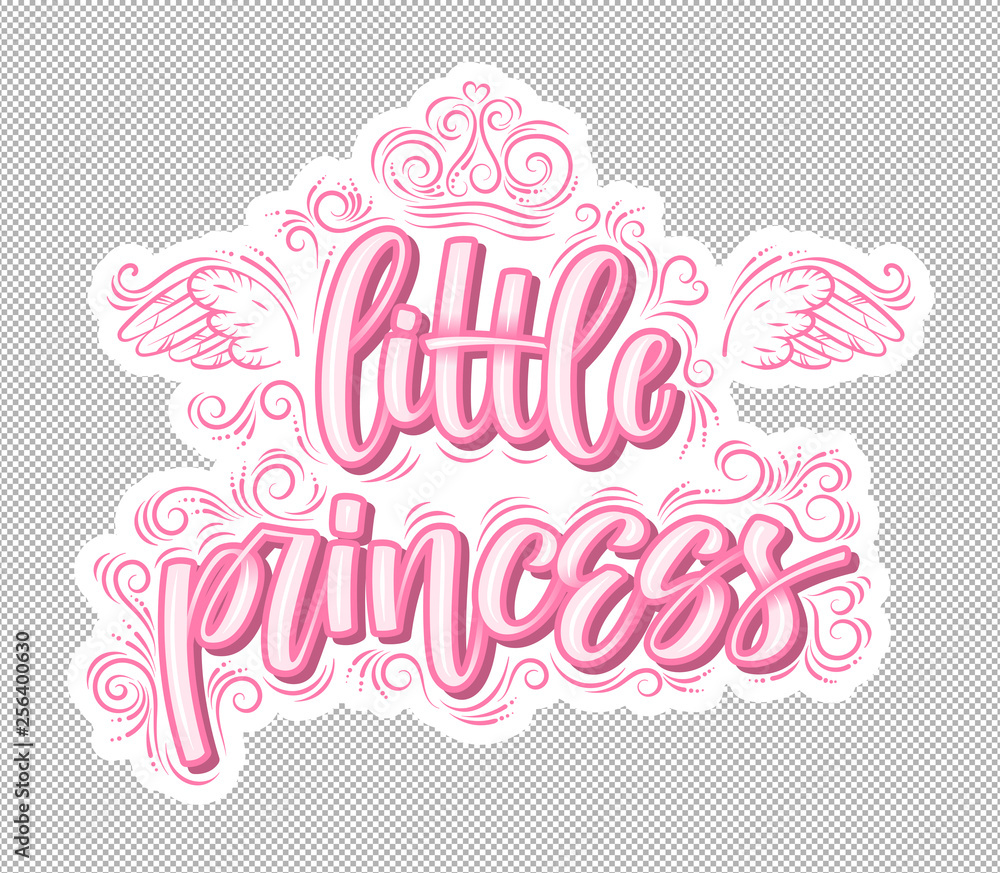 Handwritten calligraphy phrase little princess with angelic wings and ...