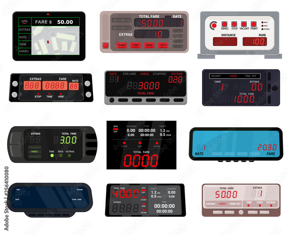 Taximeter vector cab car fare taxi meter device equipment measurement ...