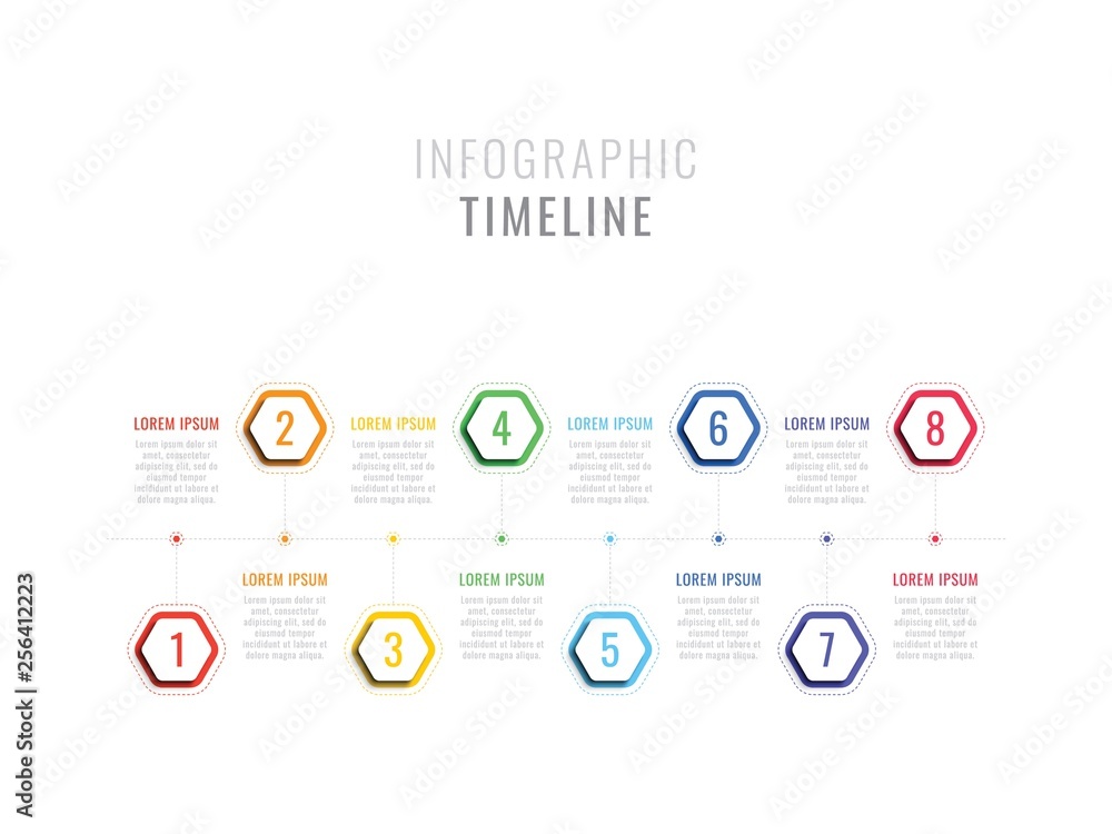 eight steps infographic timeline with hexagonal elements. business ...
