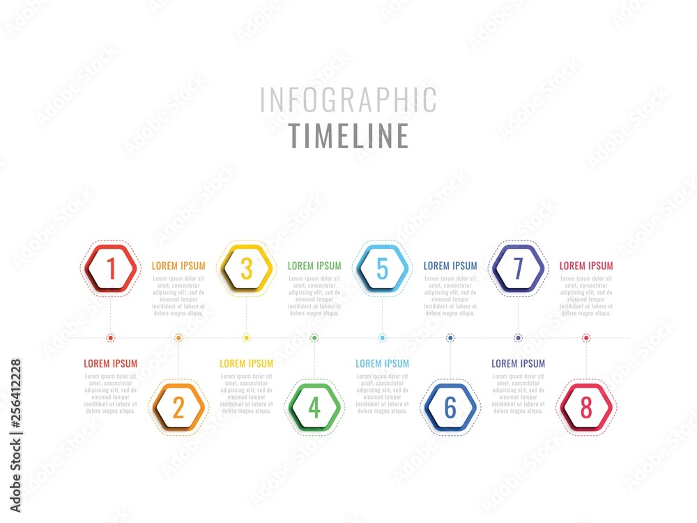 eight steps infographic timeline with hexagonal elements. business ...