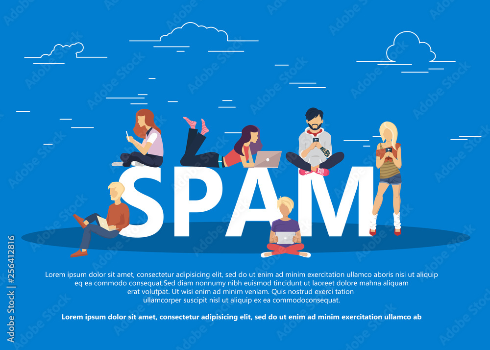 Spam concept flat vector illustration of young men and women receiving ...