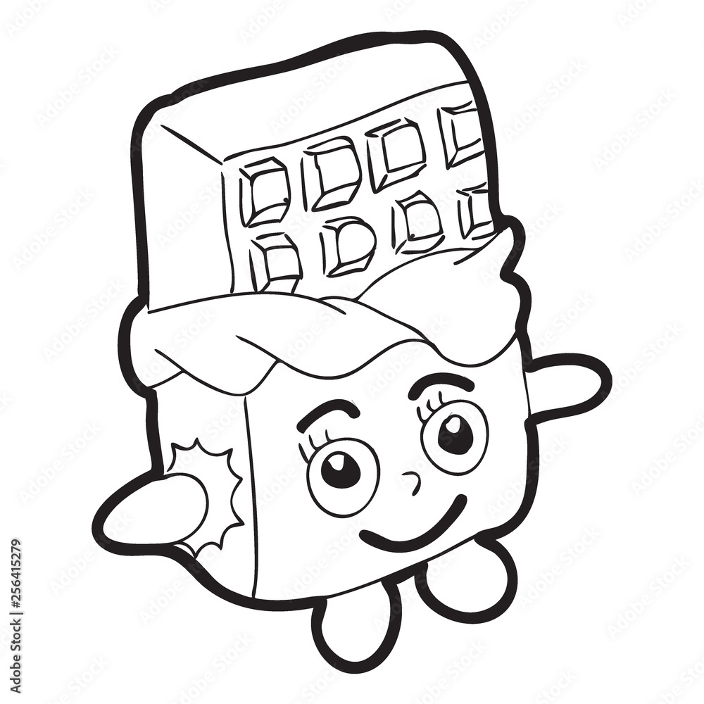 Cartoon doodle illustration of cute chocolate for coloring book, t ...
