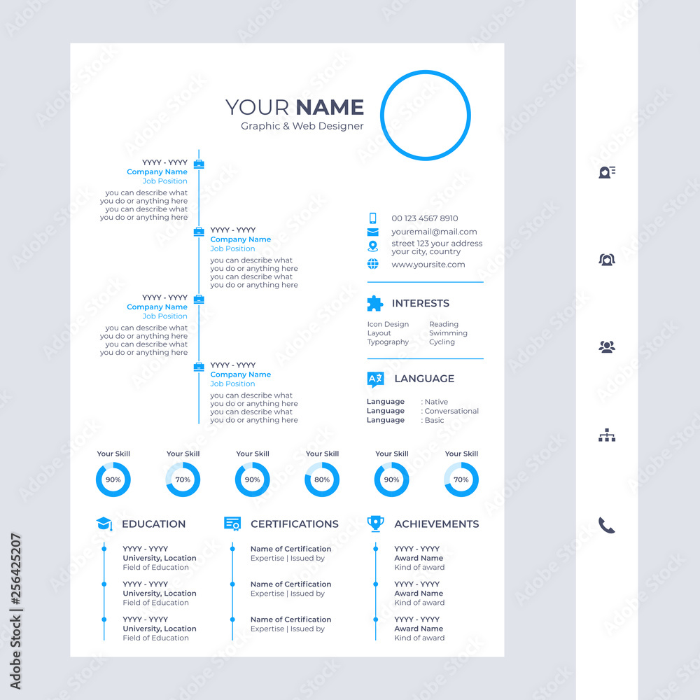 cv / resume design template with glyph icons included Stock Vector ...