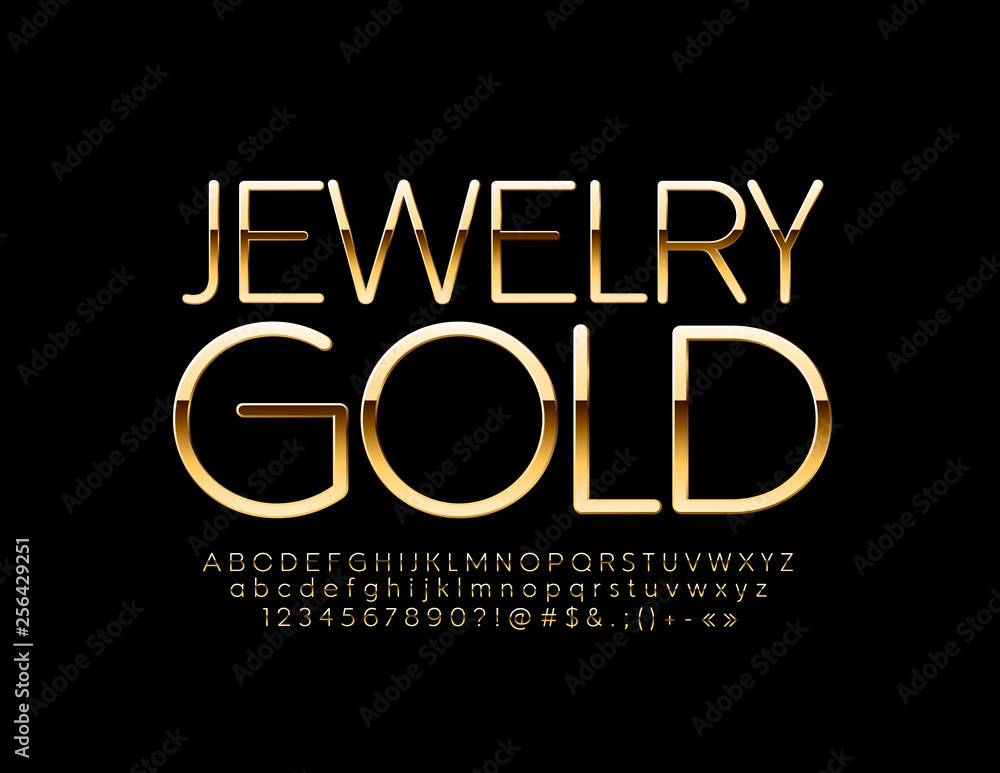 Vector elegant logotype Jewelry Gold. Thin elite Font. Glossy luxury ...