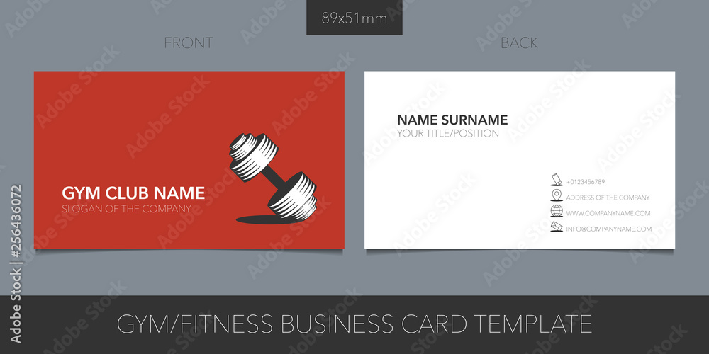 Gym, sport club vector business card layout. Template contact ...