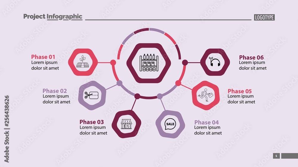 Chart With Six Phases Slide Template Stock Vector | Adobe Stock
