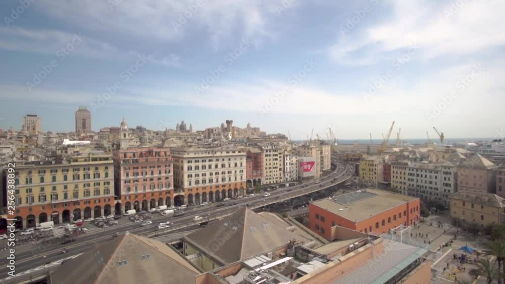 Aerial view of Geona (Genova) from bigo, the rotating panoramic tower ...