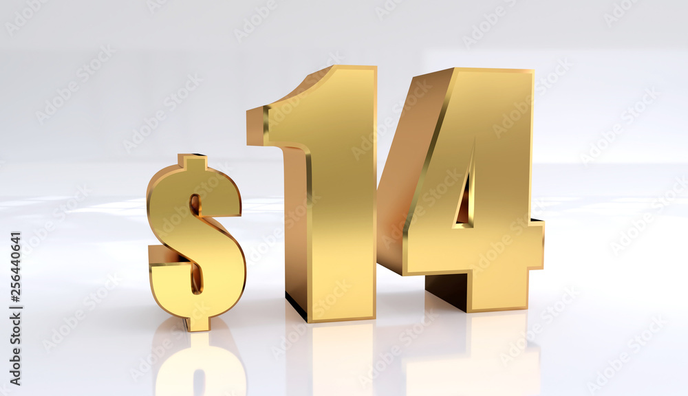 14 dollar price symbol. red text number 3d render with dollar sign on ...