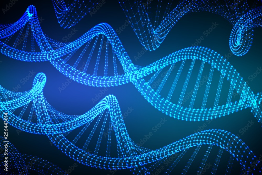 DNA sequence. Wireframe DNA molecules structure mesh. DNA code editable ...