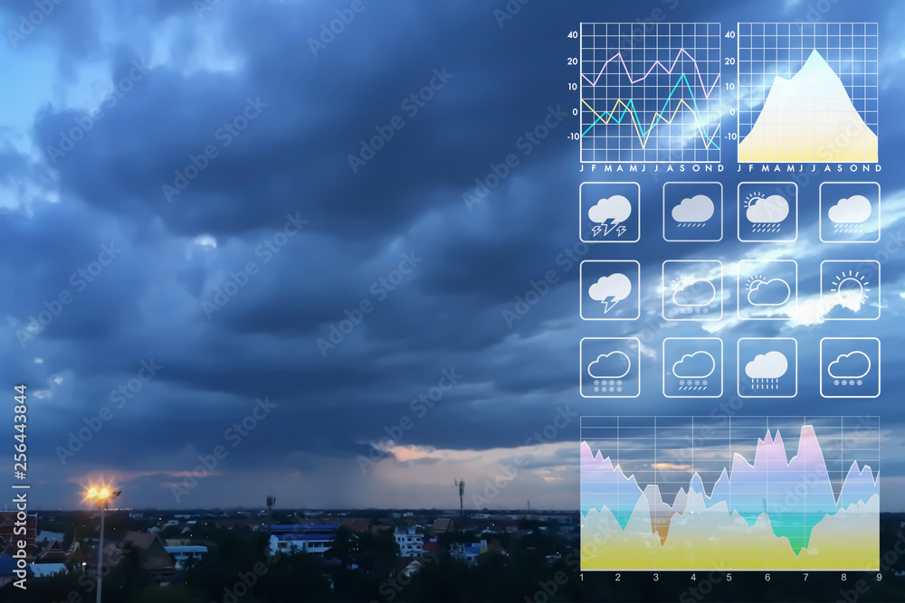 Weather forecast symbol data presentation with graph and chart on ...