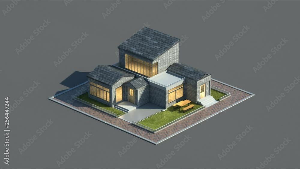 The house is separated and disappears. night time, 4K animation. vídeo ...