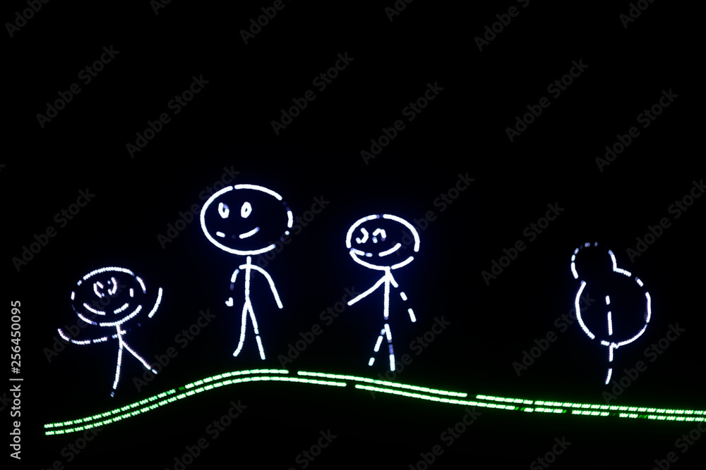 Cartoon parents with a child go for a walk in the woods. Cartoon Mapa ...