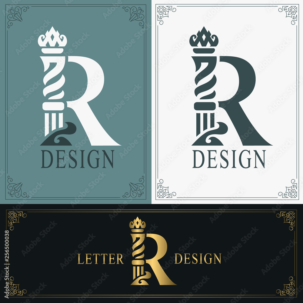 Elegant letter R. Graceful royal style. Calligraphic beautiful logo ...
