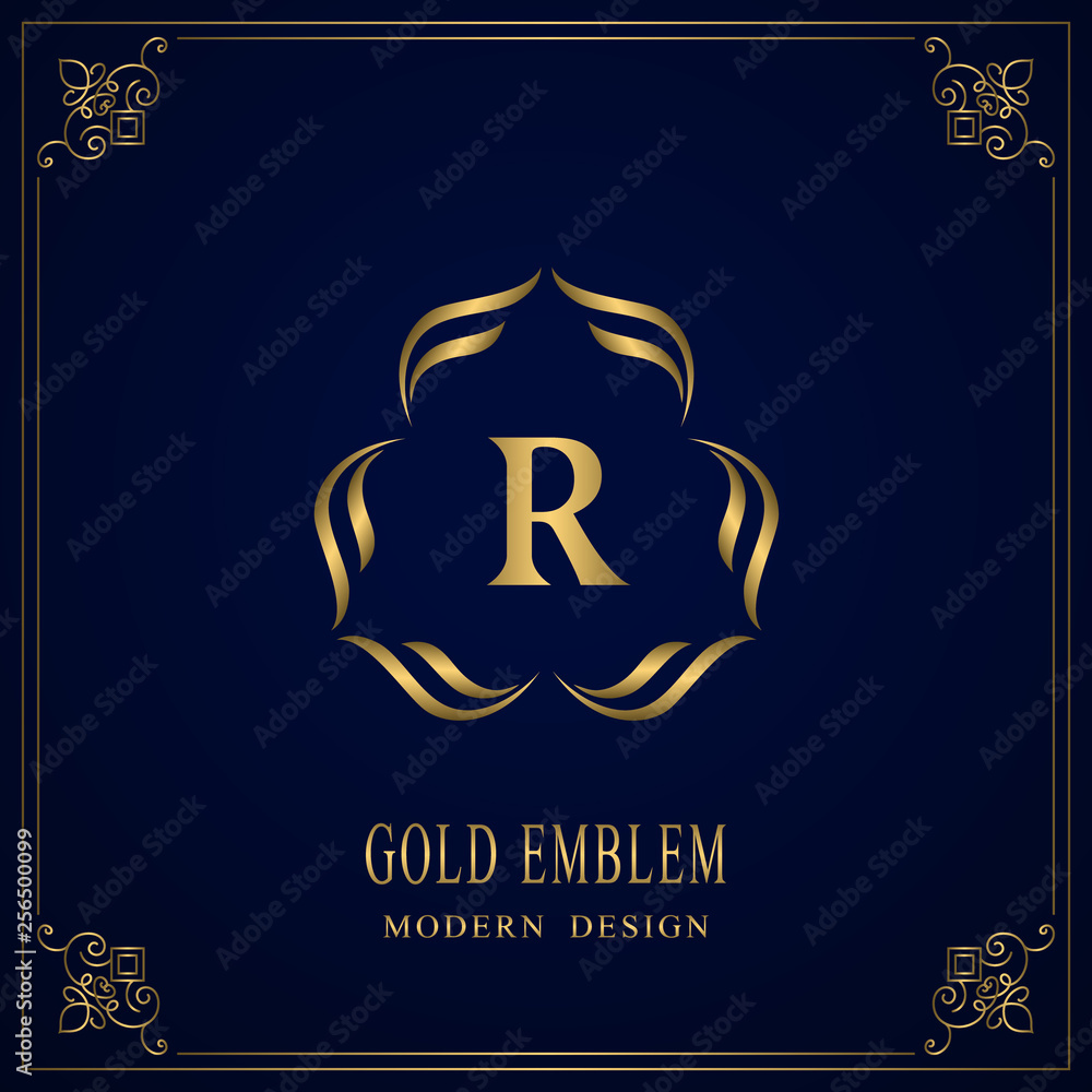 Gold Monogram. Letter R. Graceful Emblem Template. Simple Logo Design ...