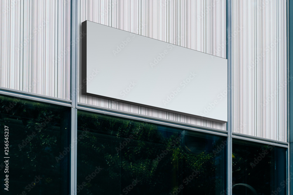 blank sign on shop entrance, store exterior with billboard mock-up ...