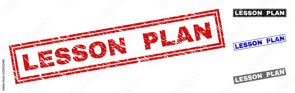 Grunge LESSON PLAN rectangle stamp seals isolated on a white background ...