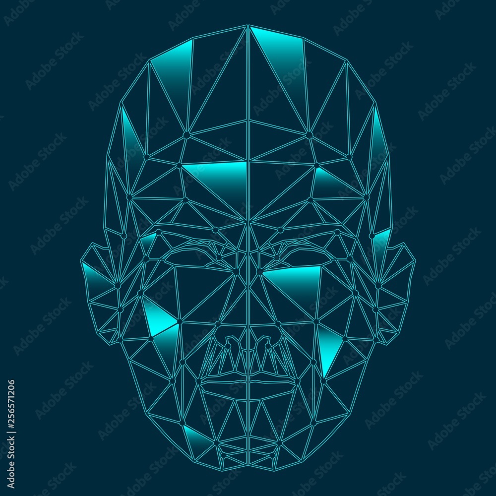 Human face low polygon. Wireframe mash head shape consisting of ...