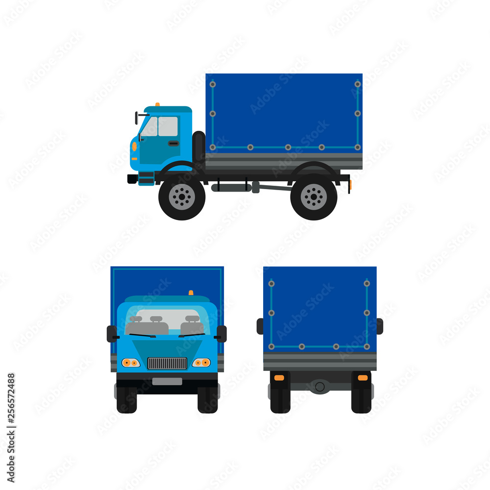 Cargo Truck Van. Set of cargo trucks side view. Delivery service ...
