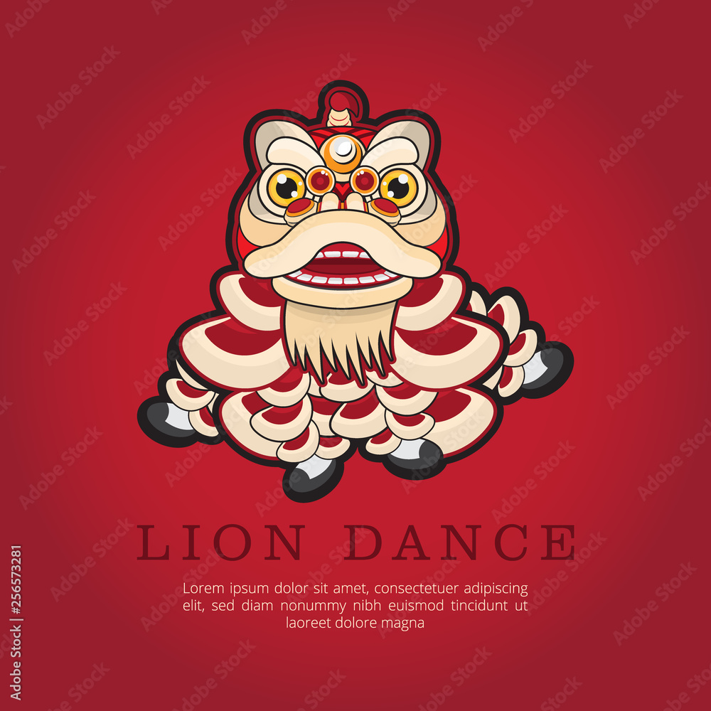 Lion dance with chinese new year greeting isolated in solid color ...