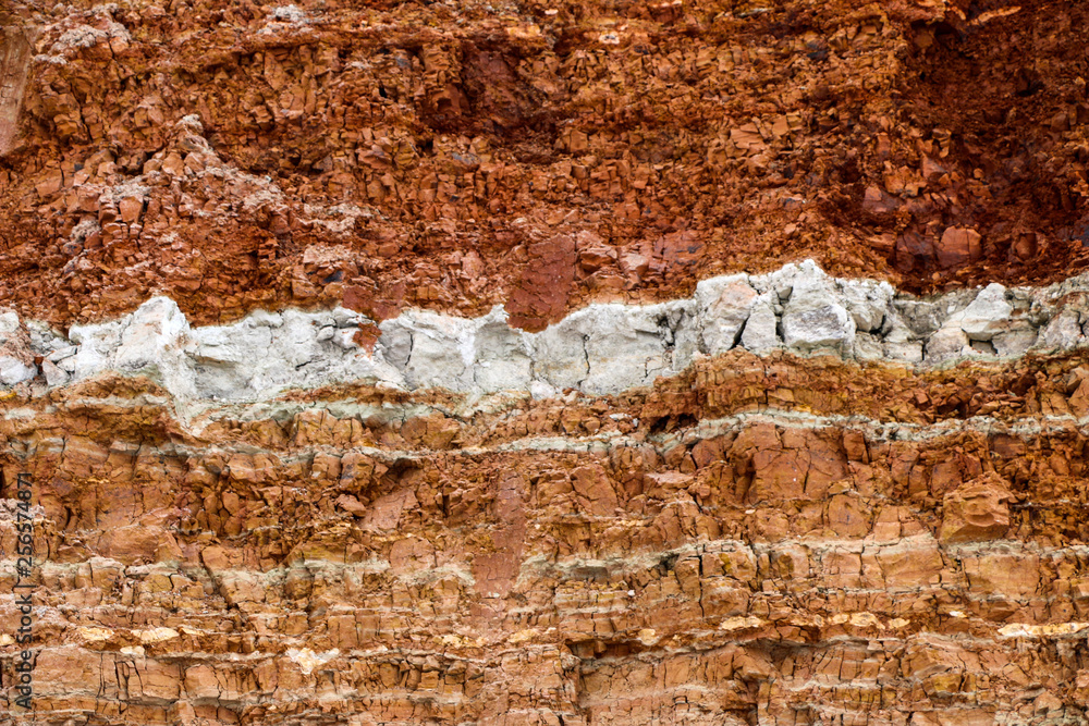 texture of different layers of clay underground in clay quarry after ...