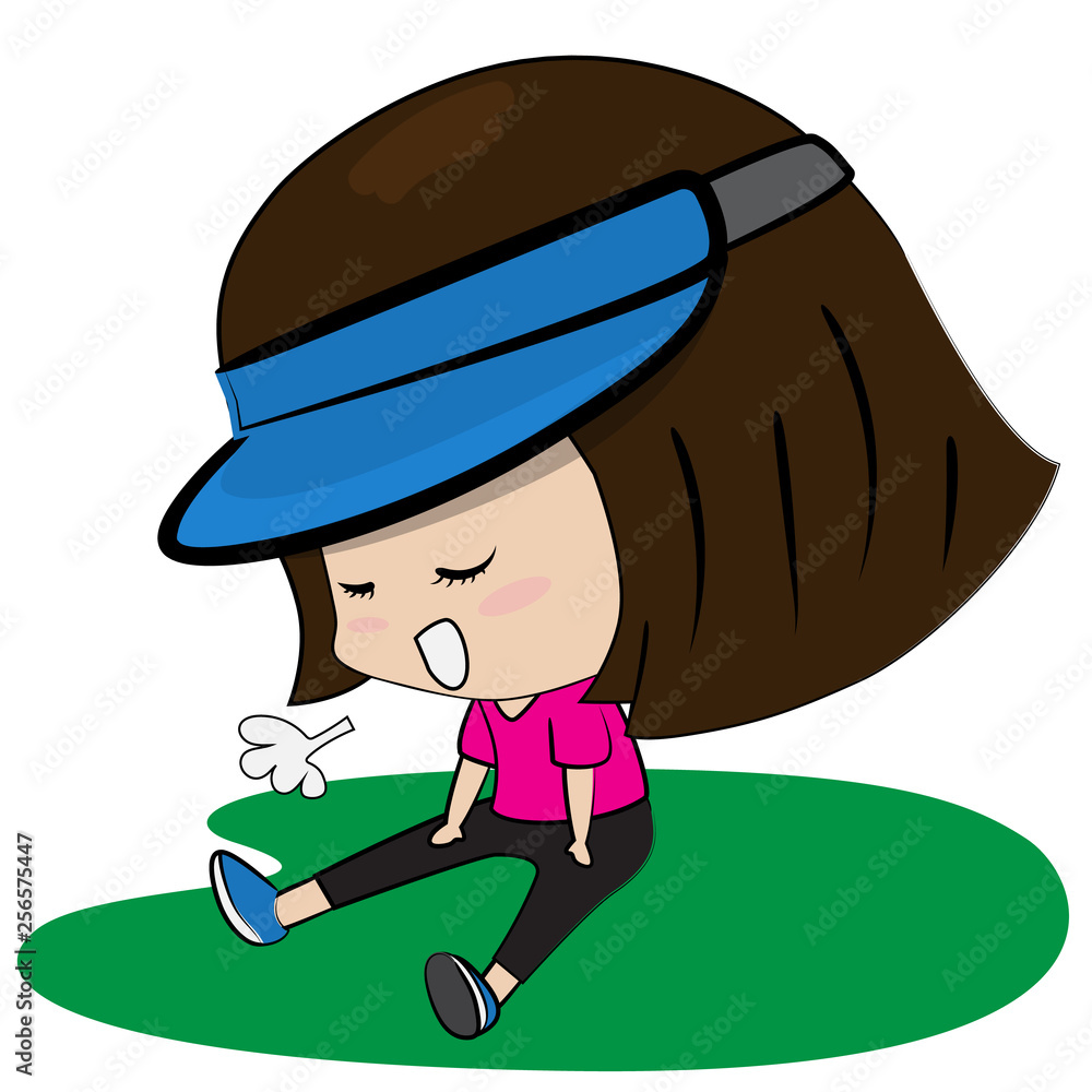 young girl sitting so tired work out cartoon vector Stock Vector ...
