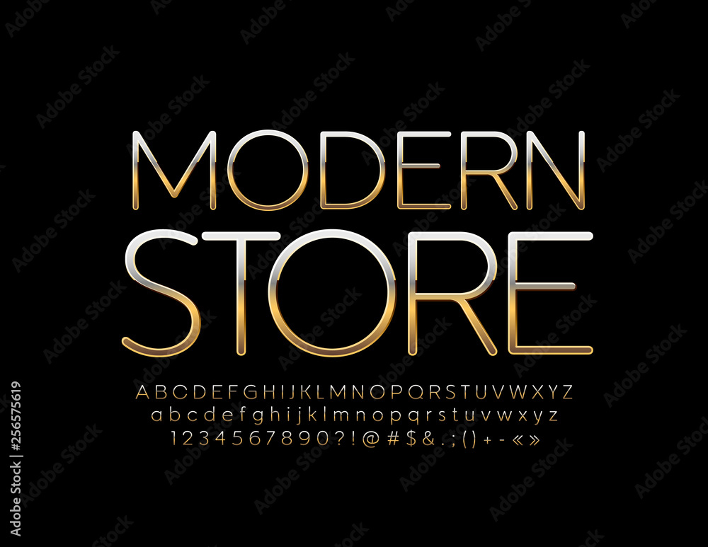 Vector Golden bright Font with emblem Modern Store. Luxury Alphabet ...