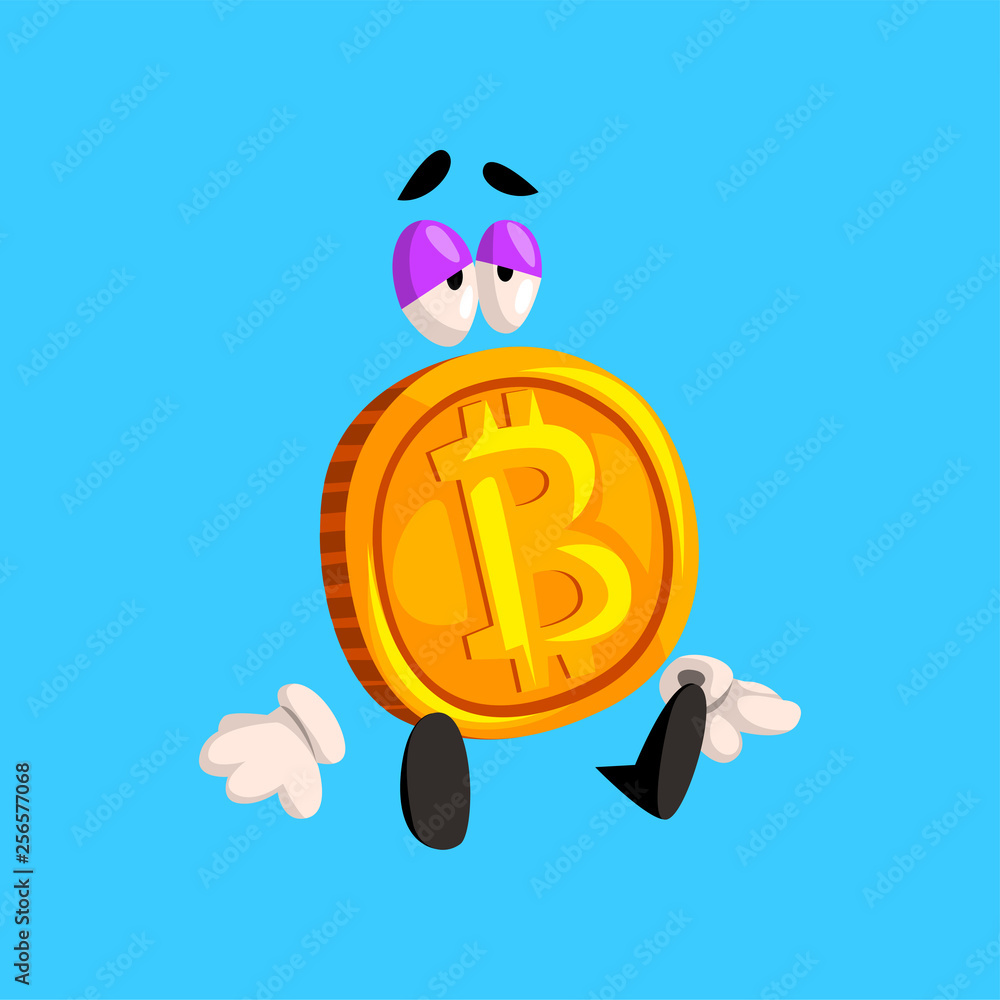 Sad bitcoin character, funny crypto currency emoticon vector ...