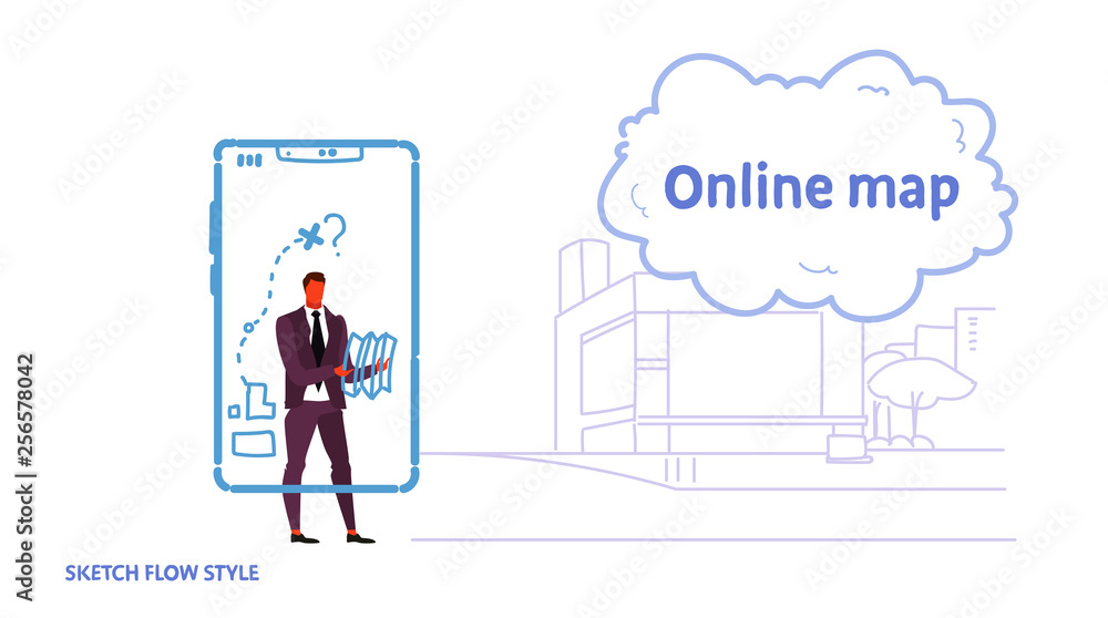 business man using gps navigation mobile application tracking location ...