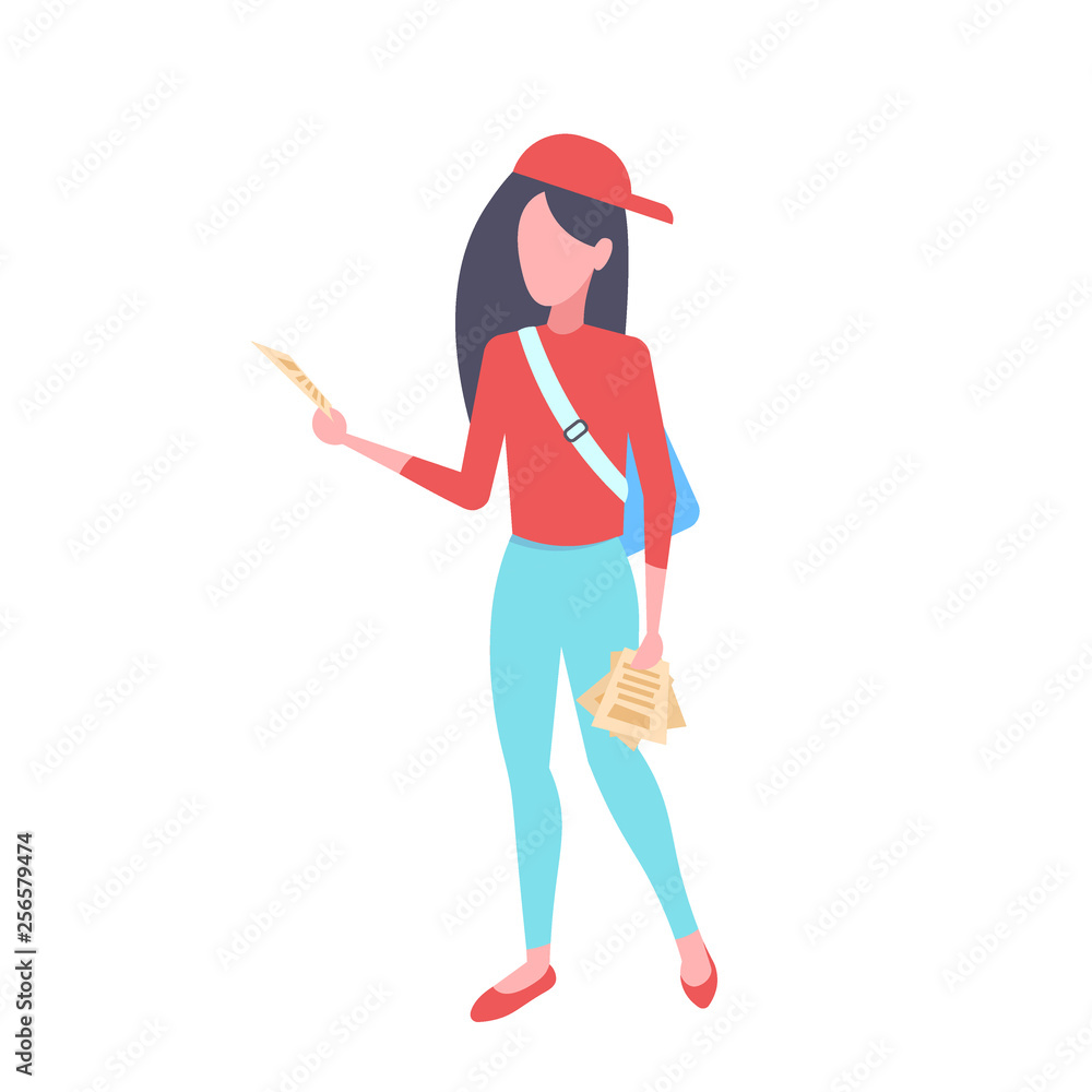 woman advertiser or promoter girl distributing advertised flyers ...