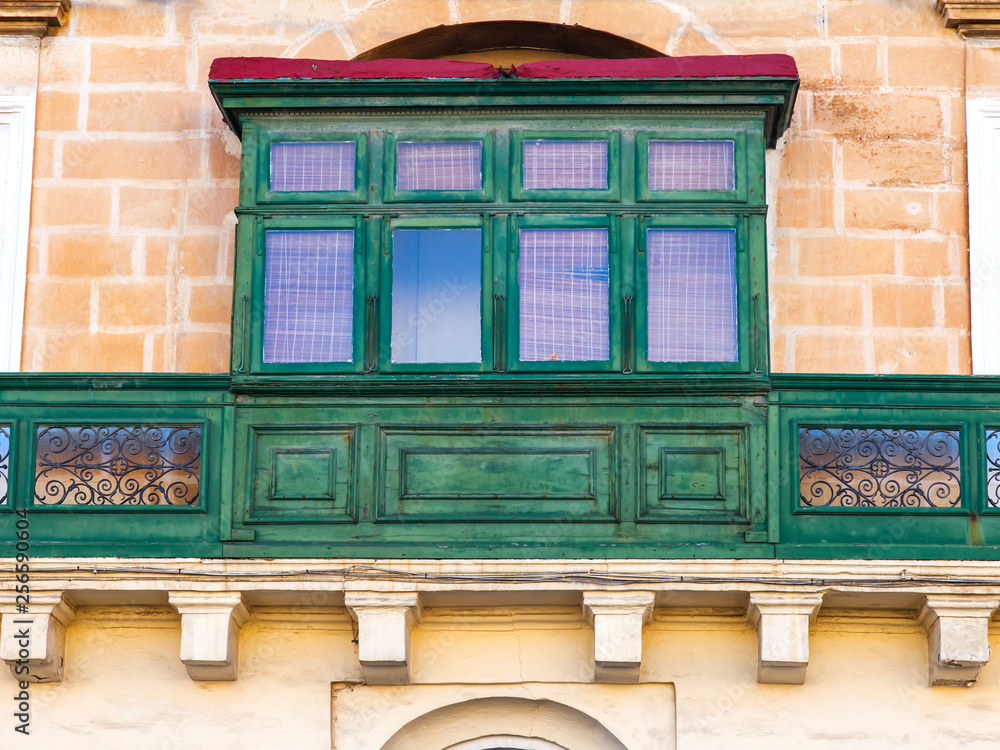 San Giljan, Malta, on January 7, 2019. Fragment of a facade of a ...