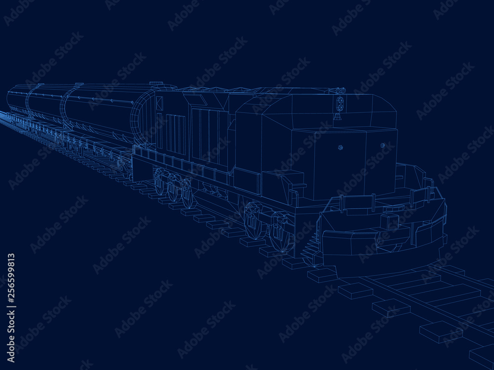 Vector outline of the train with the Wagons. Contour train with wagons ...