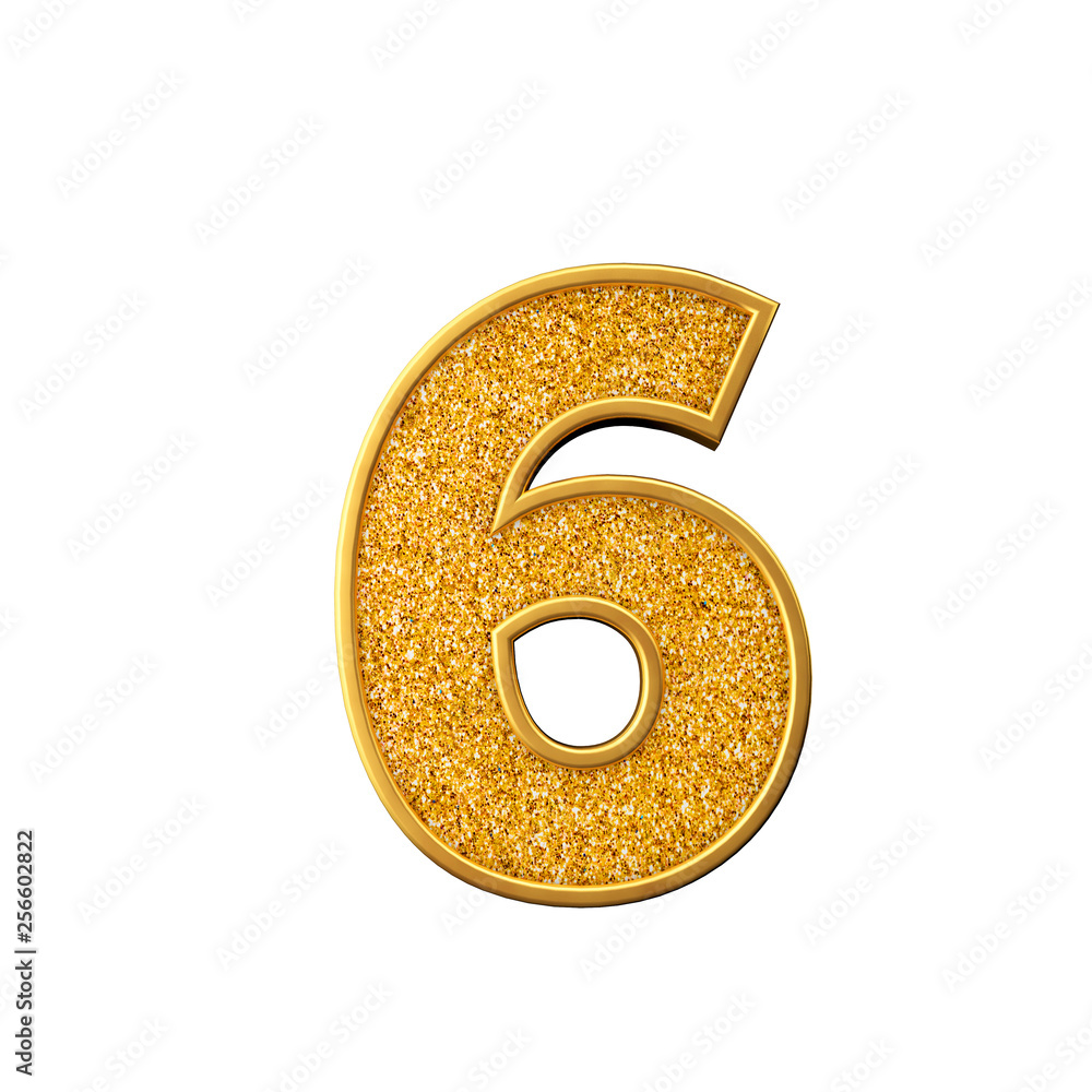 Gold glitter number 6. Shiny sparkling golden number. 3D rendering ...