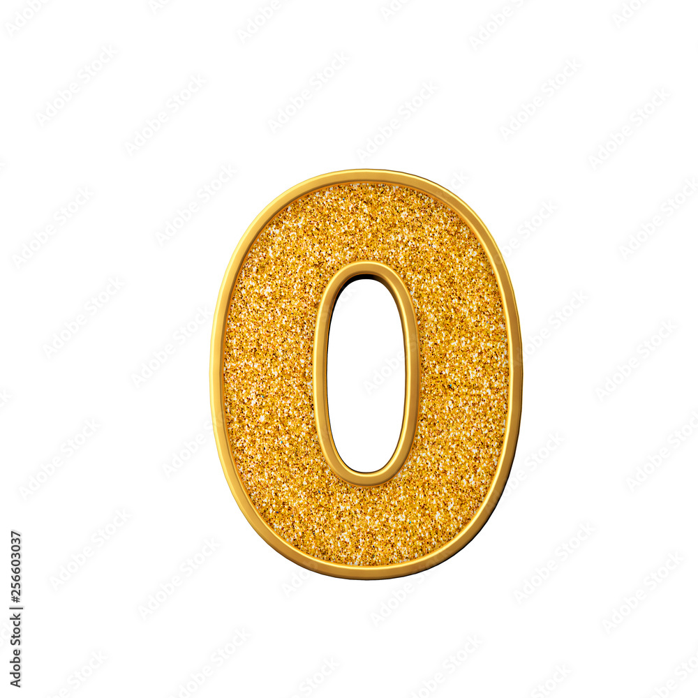 Gold glitter number 0. Shiny sparkling golden number. 3D rendering ...